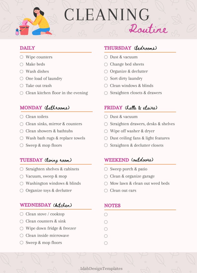 Cleaning Routine Checklist - Etsy