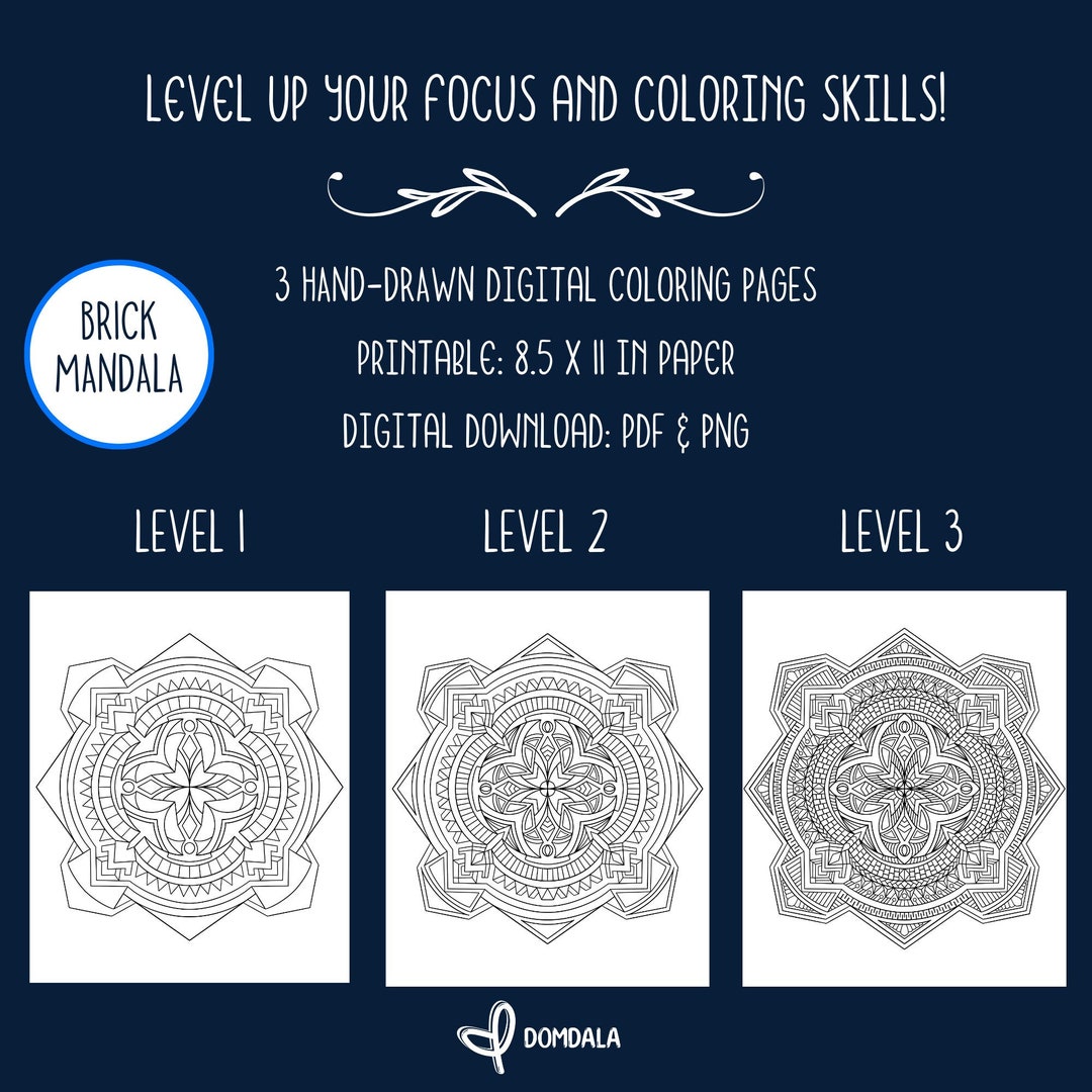 Hand Drawn Digital Mandala Coloring Pages - Brick - Etsy