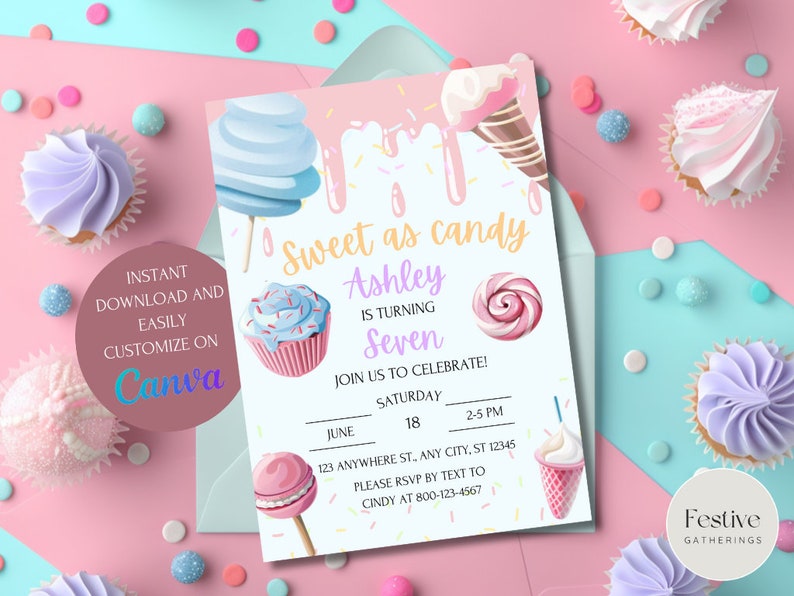 CANDY SWEETS Invite,kids Editable Birthday Invitation Template ...