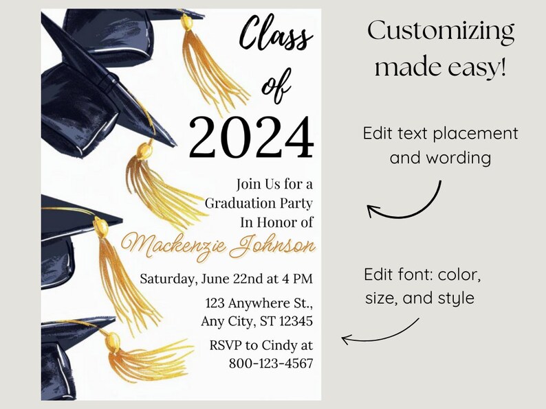 Graduation Invitation Template 003V, Printable Editable Digital ...
