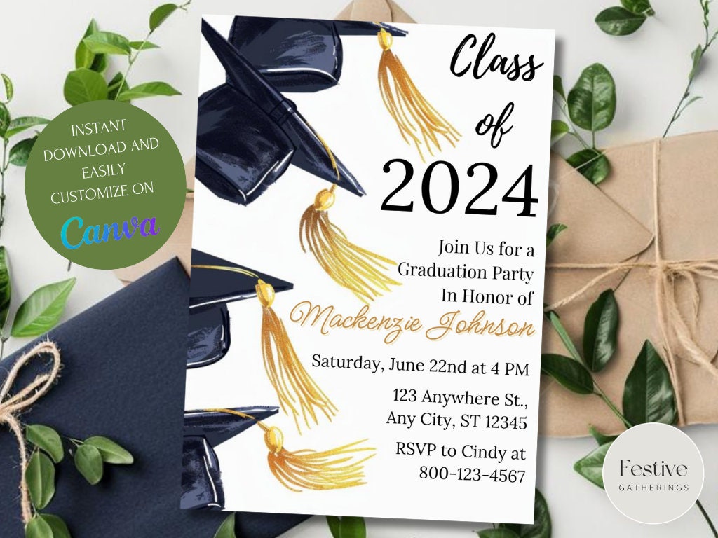 Graduation Invitation Template 003V, Printable Editable Digital ...