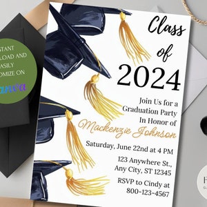 Graduation Invitation Template 003V, Printable Editable Digital ...