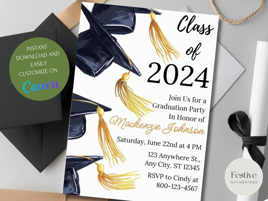Graduation Invitation Template 003V, Printable Editable Digital ...