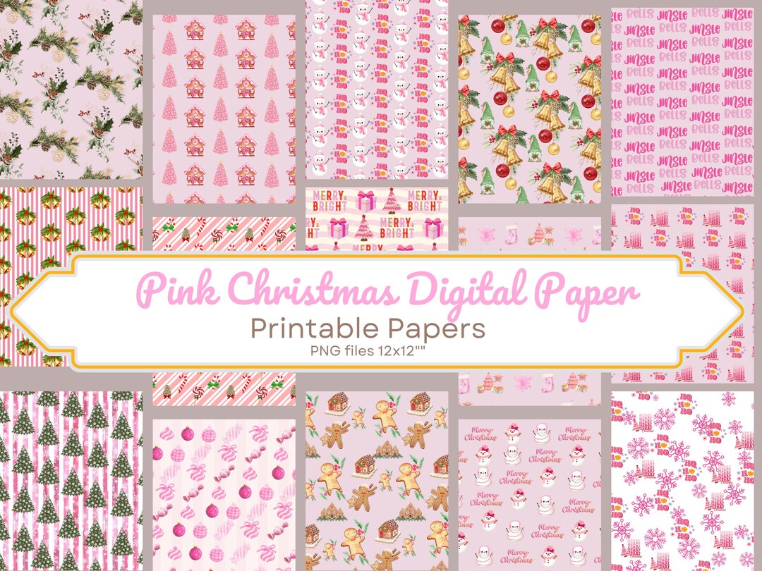 Pink Christmas Digital Paper Pack 20 Festive Pink and Pastel Patterns ...