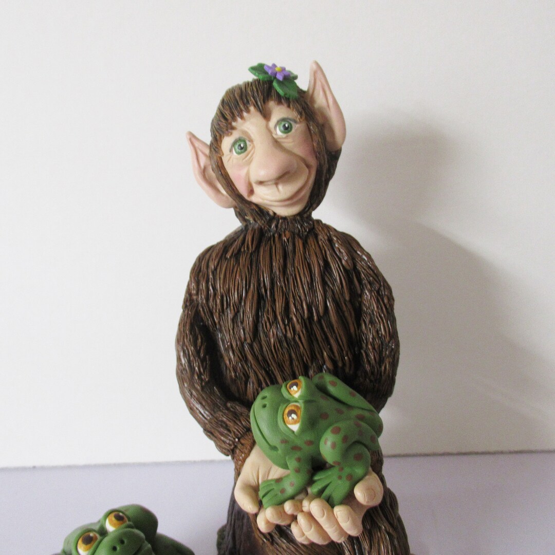 Troll Figurine Sitting With a Pair of Frogs. Polymer Clay Sculpture - Etsy