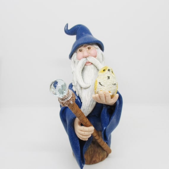 Magical Wizard Figurine With Staff and Owl. Polymer Clay - Etsy