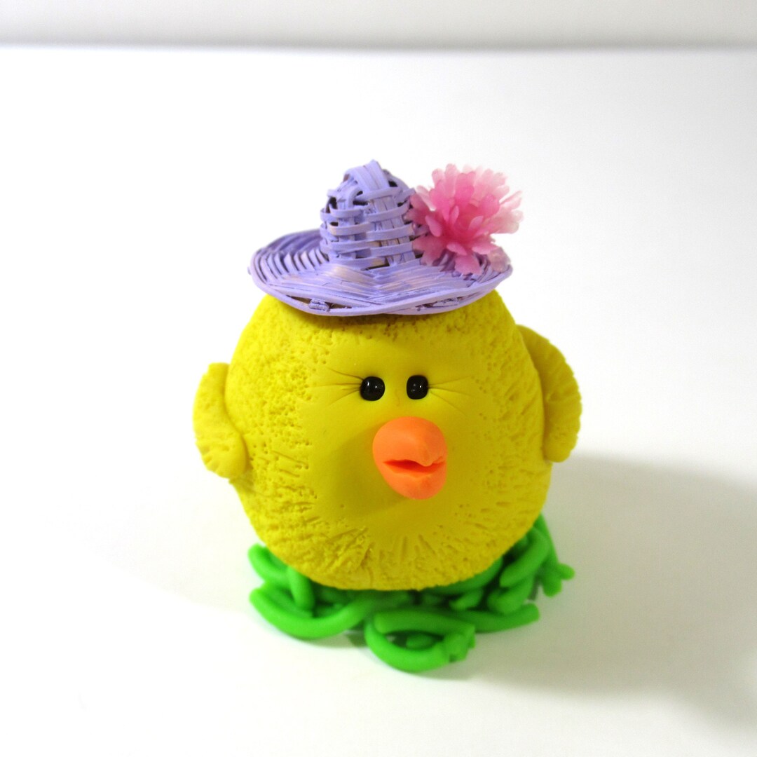 Spring Yellow Chick Figurine With Purple Hat - Etsy