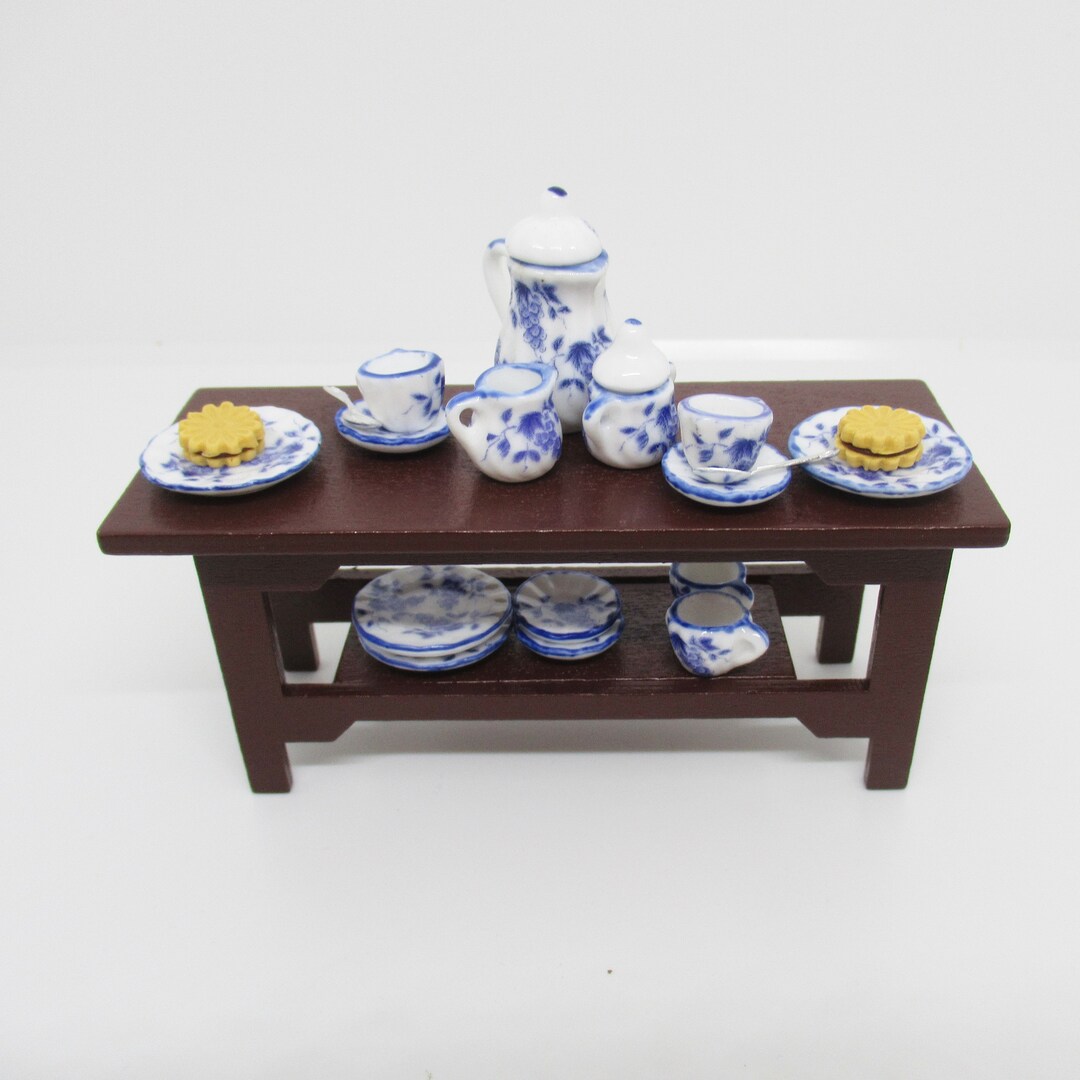 Miniature Wooden Table With Tea and Cookies Settings 20 Piece Set - Etsy