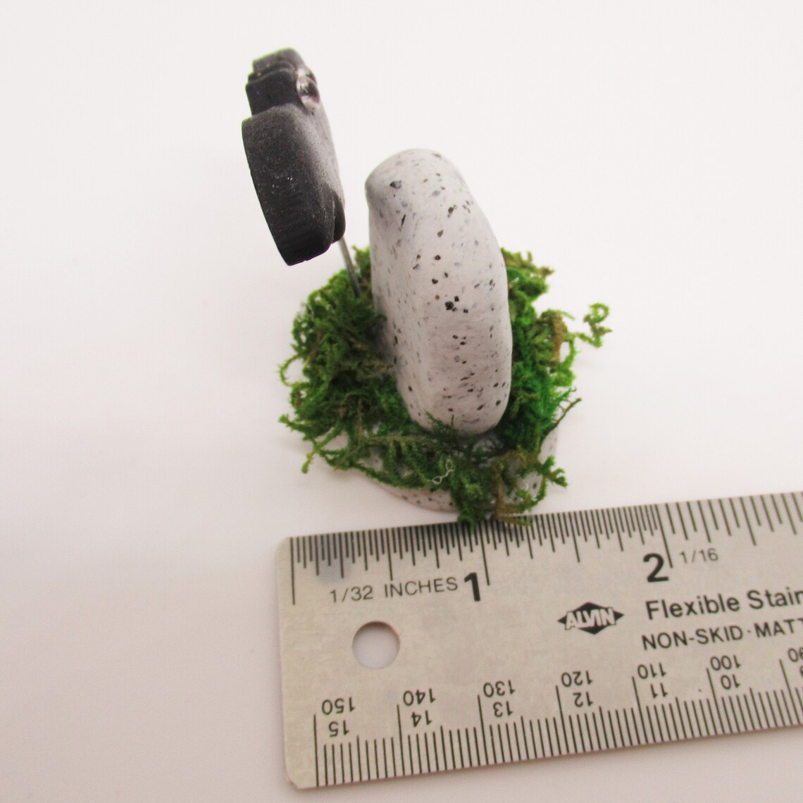 Miniature RIP headstone with a black bat and moss | Etsy