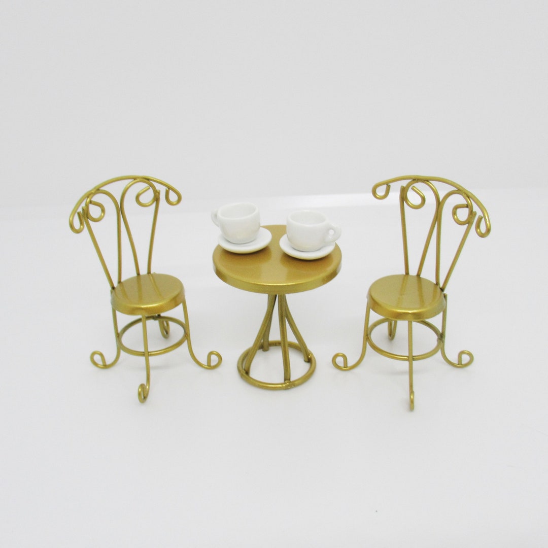 Gold Bistro Miniature Table and Chairs Set With Coffee Cups - Etsy