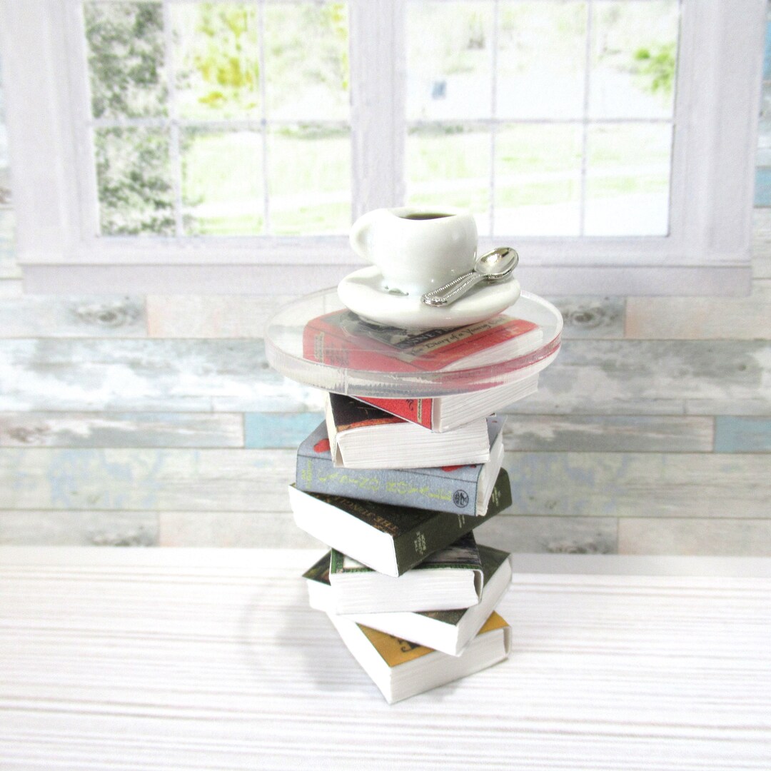 Miniature Stack of Books as a Side Table With Miniature Coffee Cup - Etsy