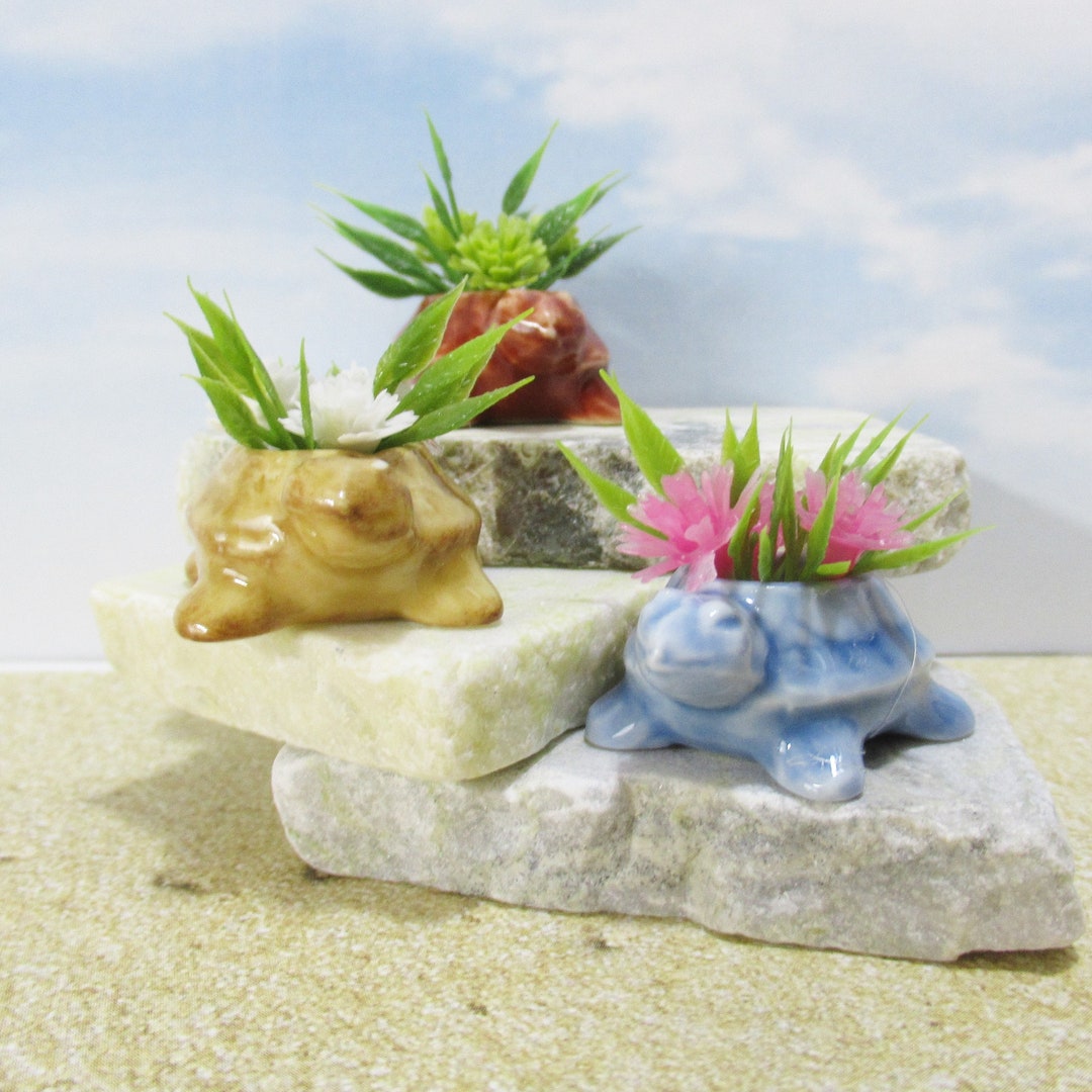 Miniature Ceramic Turtle Planter - Etsy