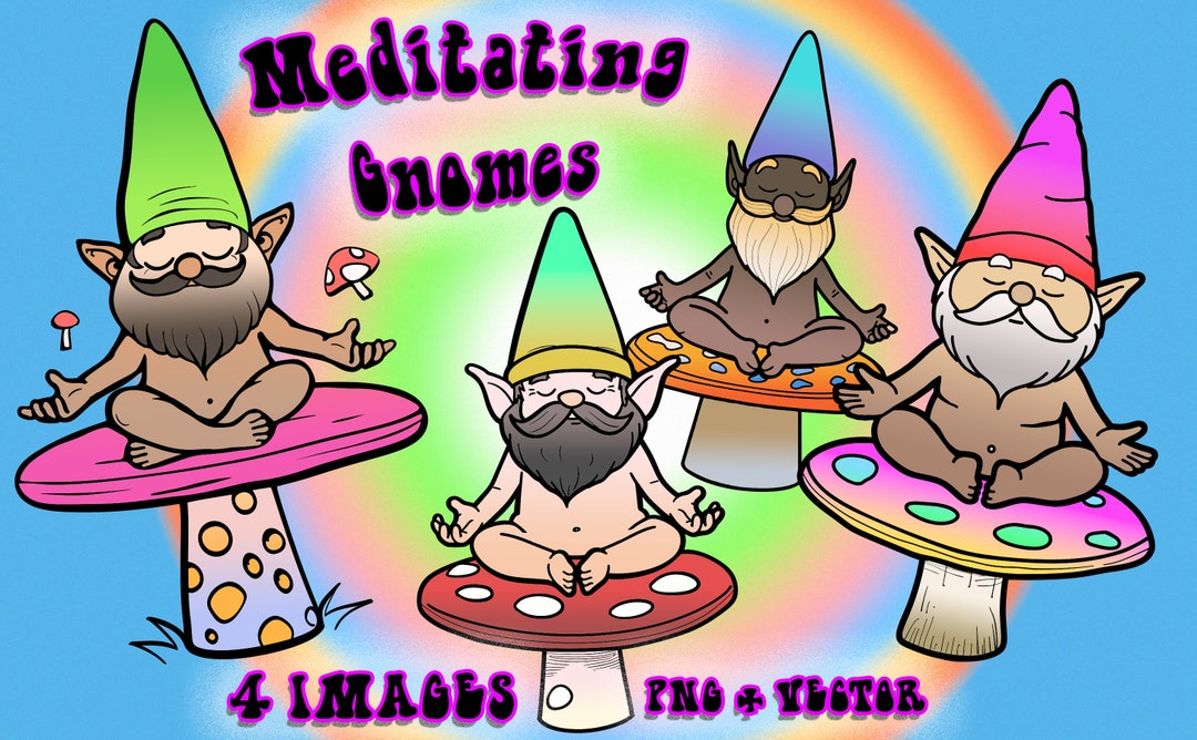 MEDITATING GNOMES - 4-pack - Clipart/vector Images - Gnome/zen/trippy ...