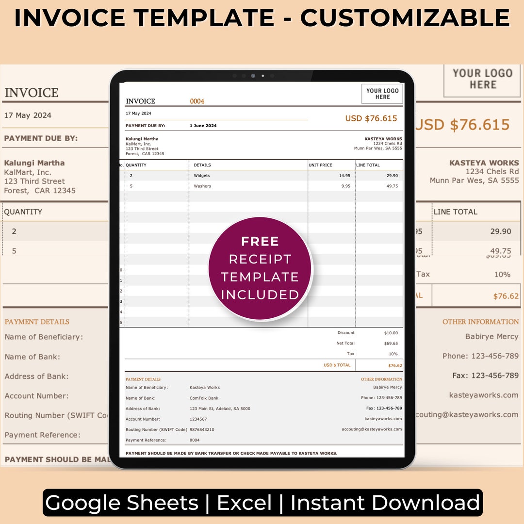 Invoice Template Editable Invoice Form Business Invoice Printable ...