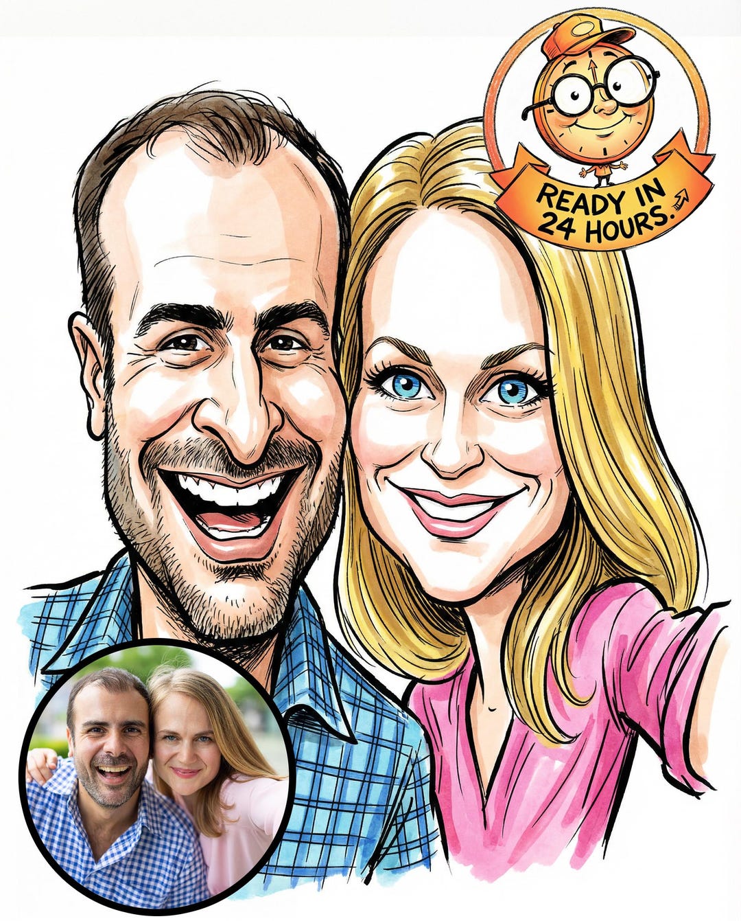 Custom Caricature Portrait From Photo,custom Couple Caricature ...