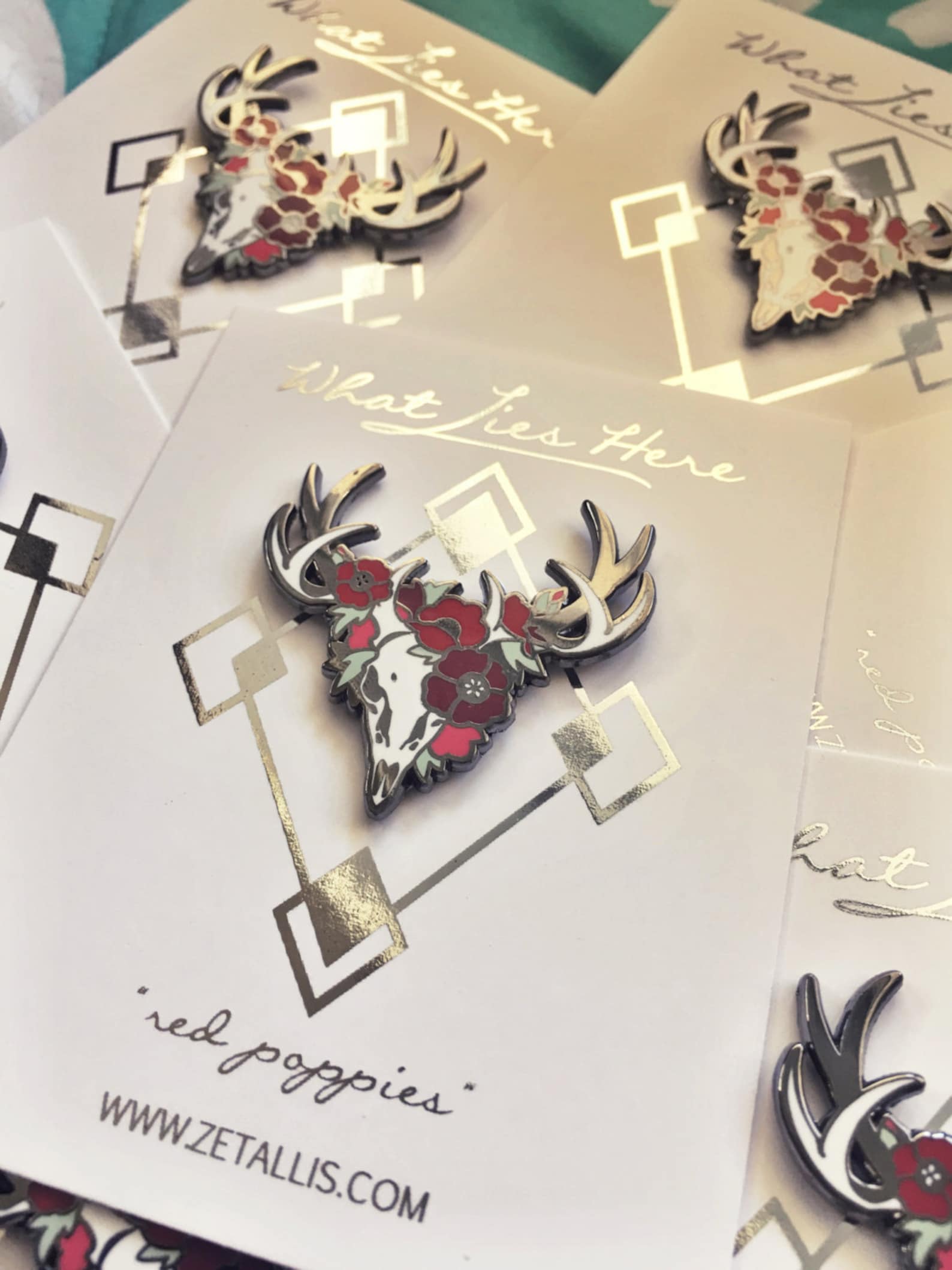 Red Poppies Deer enamel Pin | Etsy