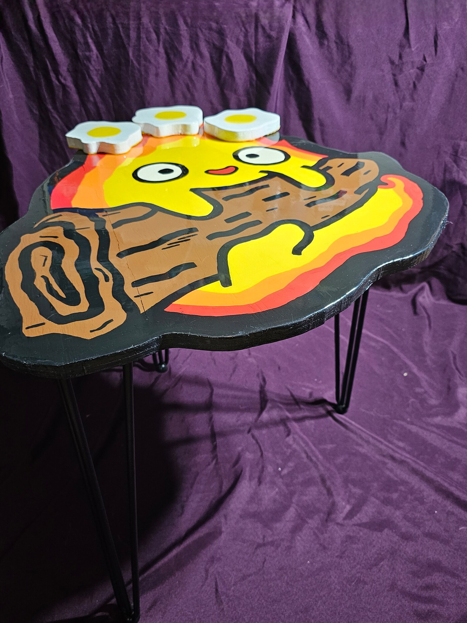 Calcifer End Table With Fried Egg Coasters - Etsy