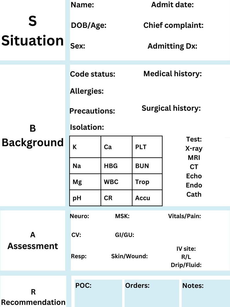 Nursing SBAR Template; Nursing School Template; Nurse Report Sheet ...