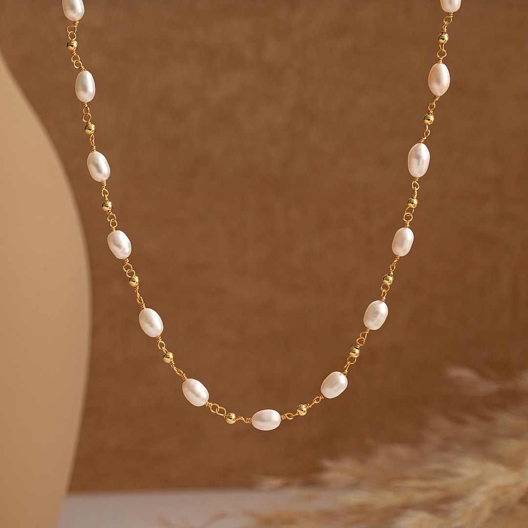 Natural Pearl Necklace,freshwater Pearl Necklace,gold Pearl Beaded Necklace,pearl Choker,bridal ...