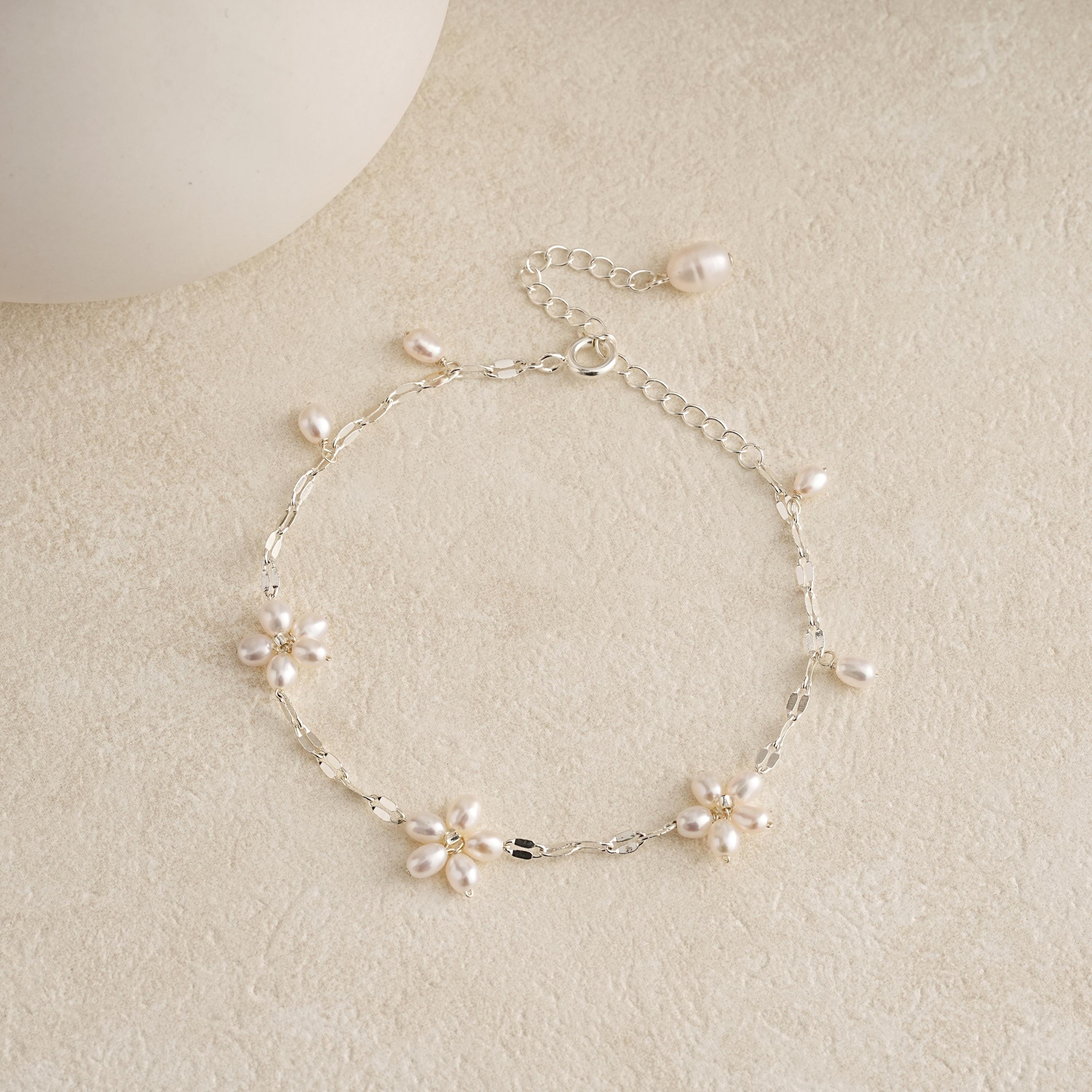 Freshwater Pearl Bracelet,pearl Petal Bracelet,beaded Flower Bracelet ...