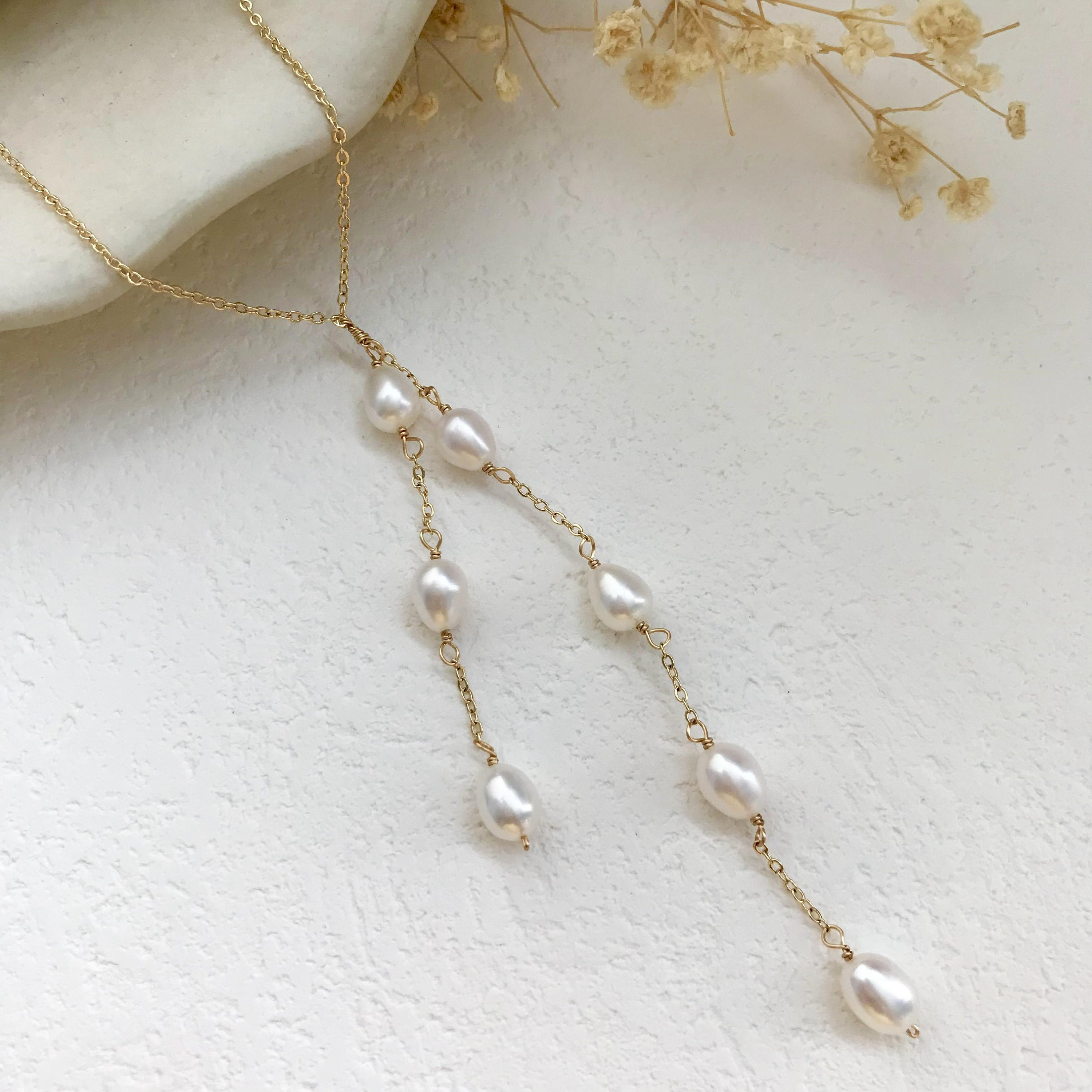 Dainty Freshwater Pearl Y Necklace,real Pearl Lariat Necklace,pearl ...