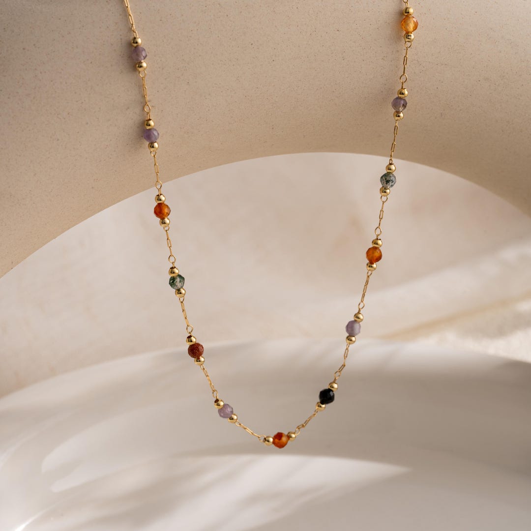 Tiny Gemstone Beaded Necklaces,colorful Natural Stone Necklace,delicate ...