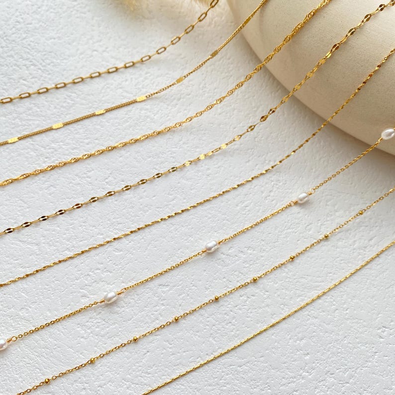 18K Gold Filled Chain Necklace,pearl Chain,curb Chian,box Chain ...