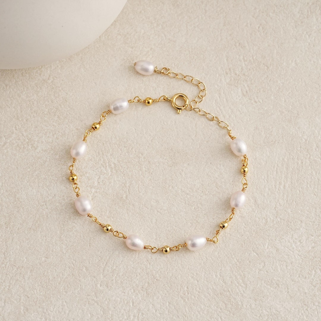 Dainty Freshwater Pearl Bracelet,gold Pearl Beaded Bracelet,bridal ...