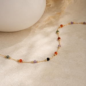Tiny Gemstone Beaded Necklaces,colorful Natural Stone Necklace,delicate ...