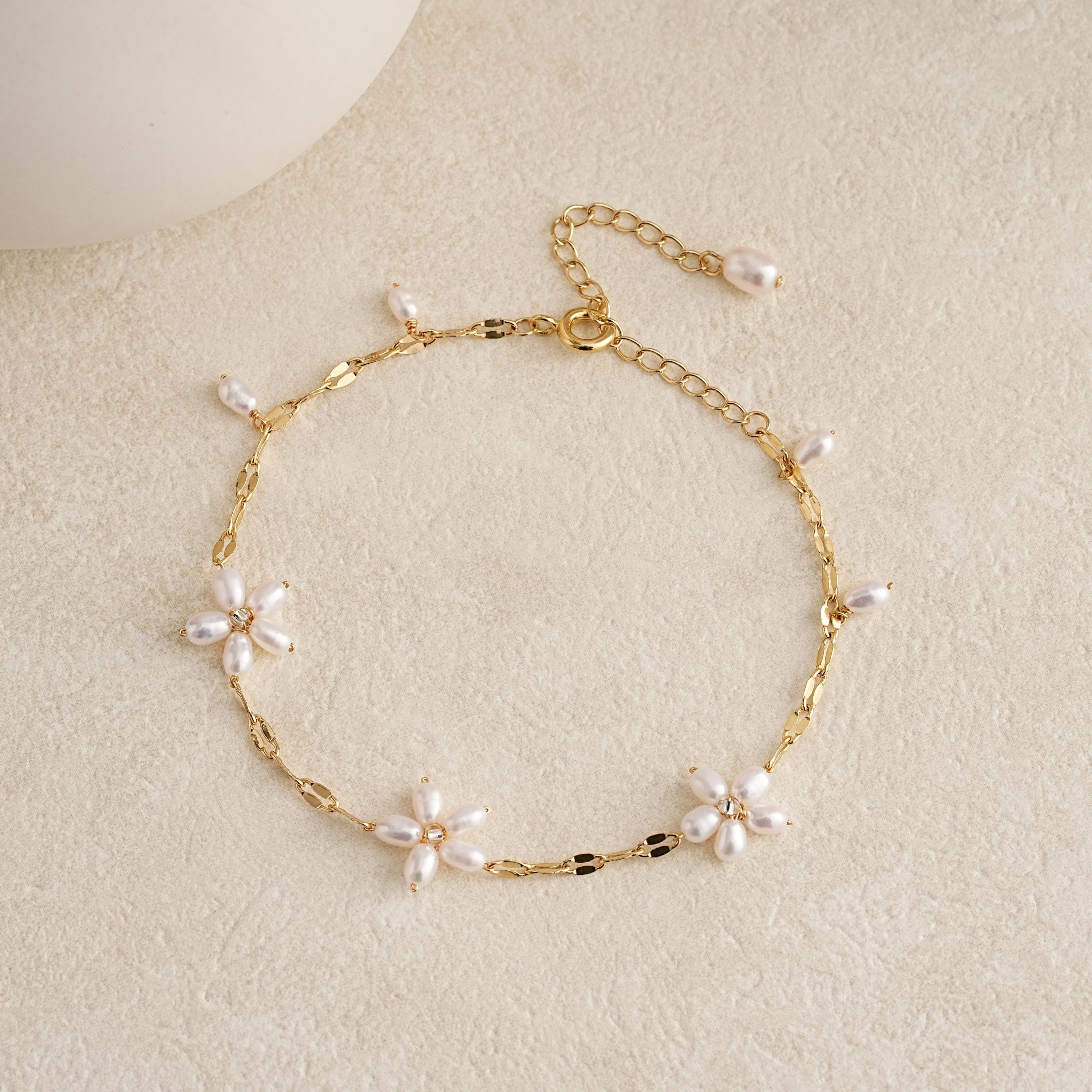 Freshwater Pearl Bracelet,pearl Petal Bracelet,beaded Flower Bracelet ...