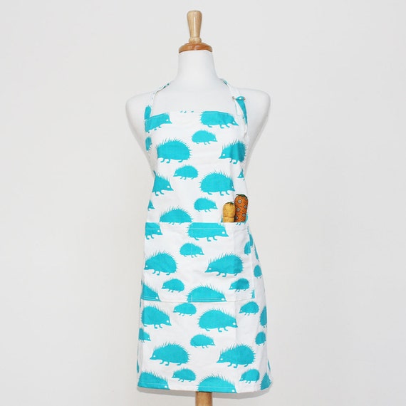 Organic Cotton Teal Hedgehog Printed Apron | Etsy