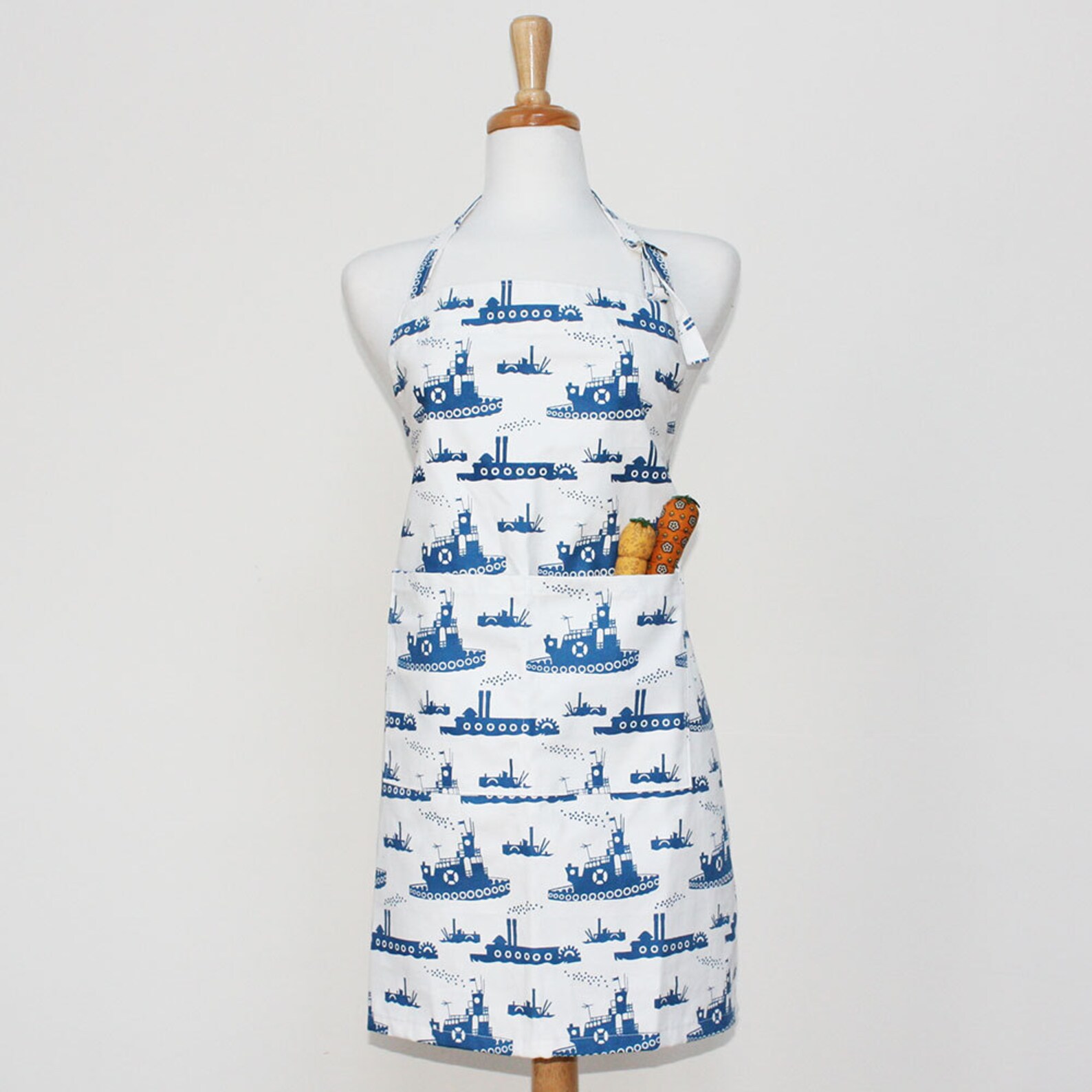 Organic Cotton Blue Tugboat Printed Apron - Etsy