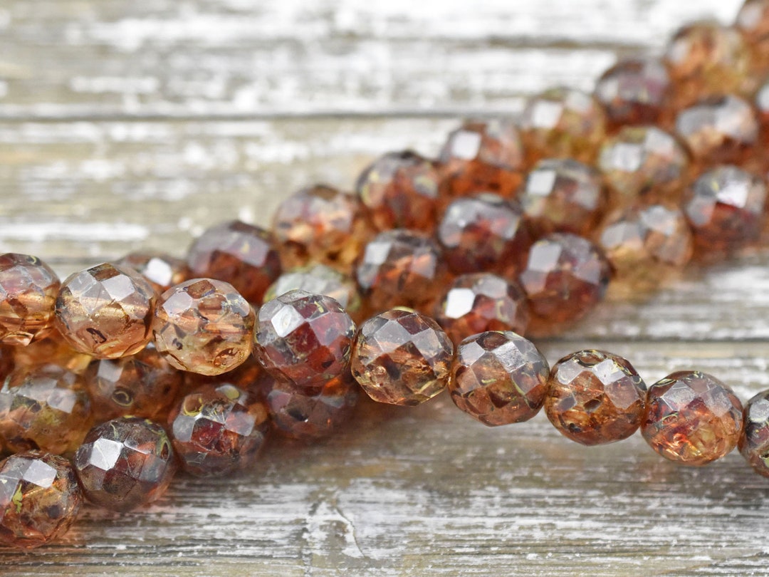 Czech Glass Beads Picasso Beads Fire Polished Beads Vintage Beads Round ...