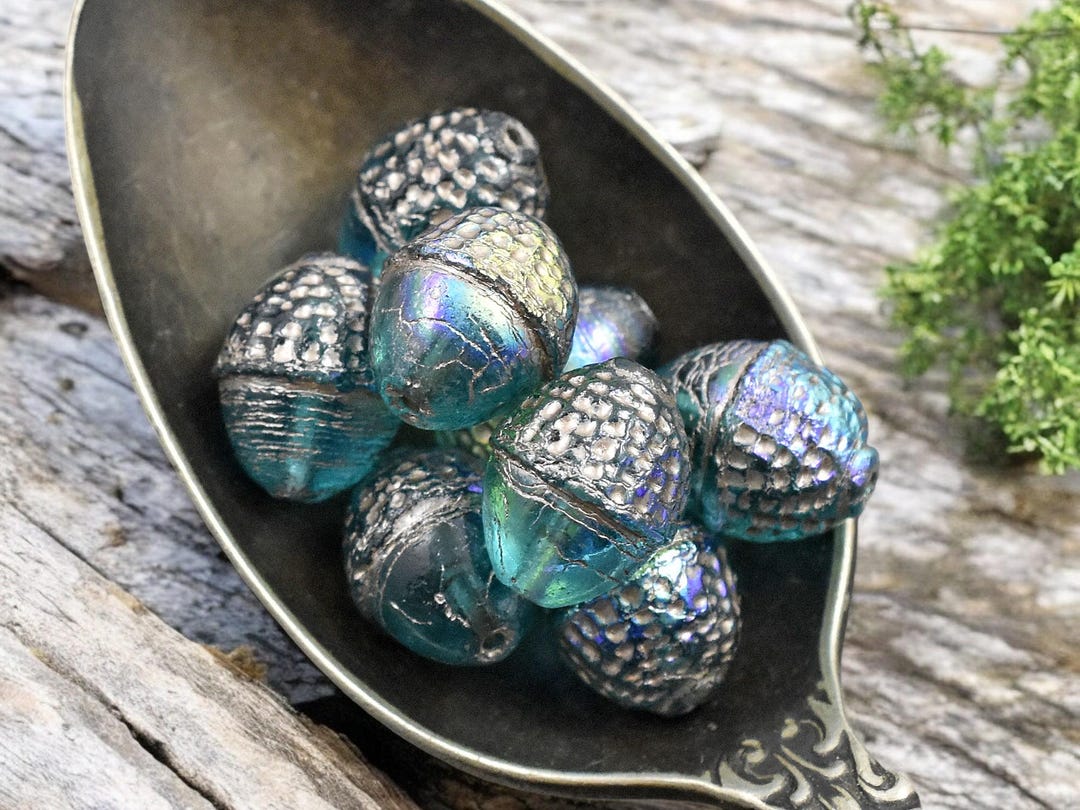 Acorn Beads - Czech Glass Beads - Fall Beads - Picasso Beads - Beads ...
