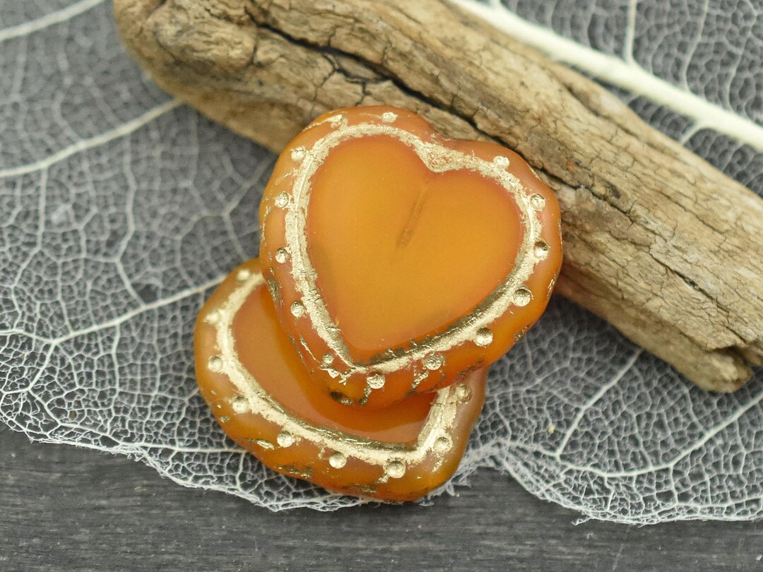 Czech Glass Beads Heart Beads Valentines Beads Picasso Beads 18mm 2pcs ...