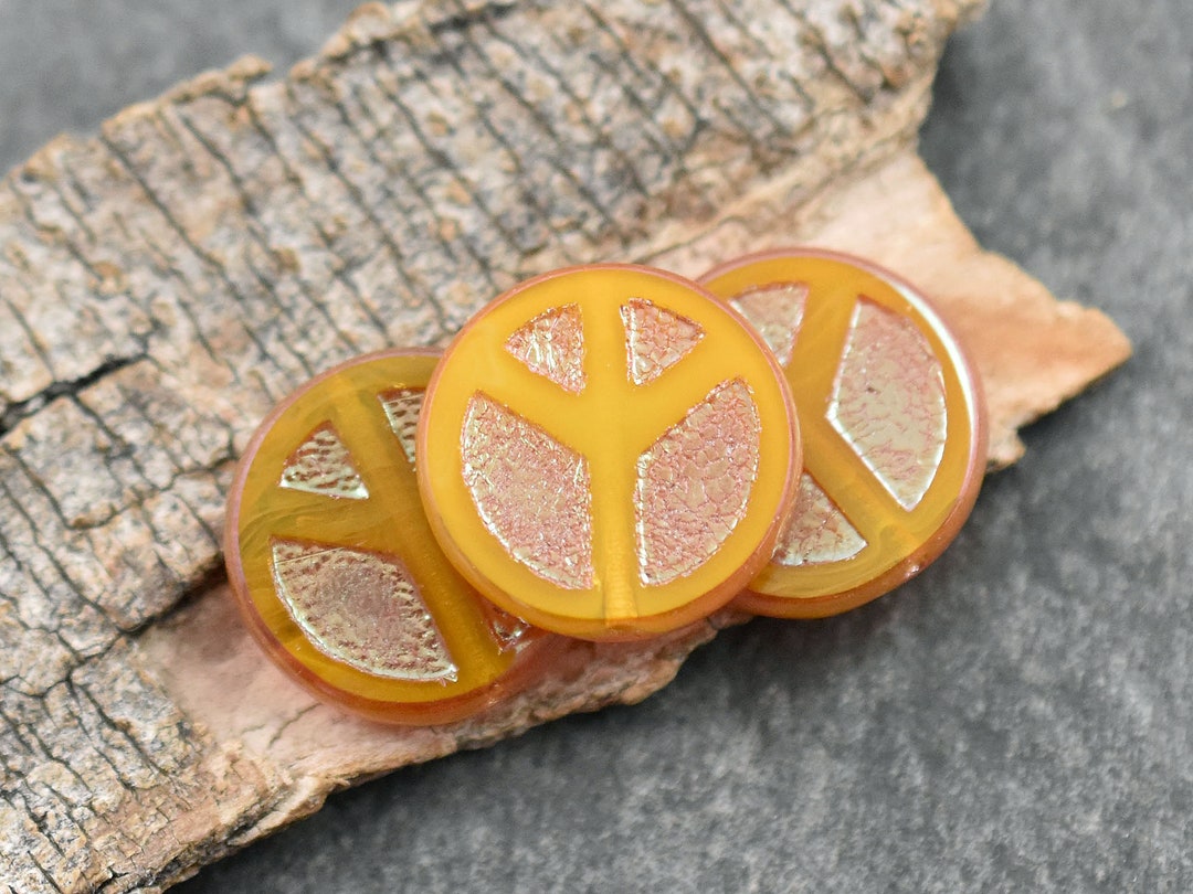 Czech Glass Beads - Peace Sign Beads - Table Cut Beads - 16mm - 6pcs ...