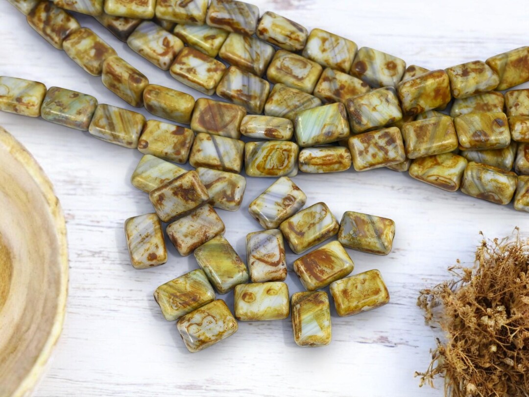 Czech Glass Beads - Picasso Beads - Rectangle Beads - Vintage Beads ...
