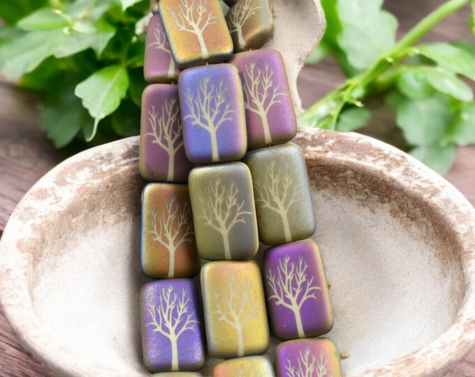 Tree of Life Beads - Czech Glass Beads - Laser Etched Beads - 18x12mm ...