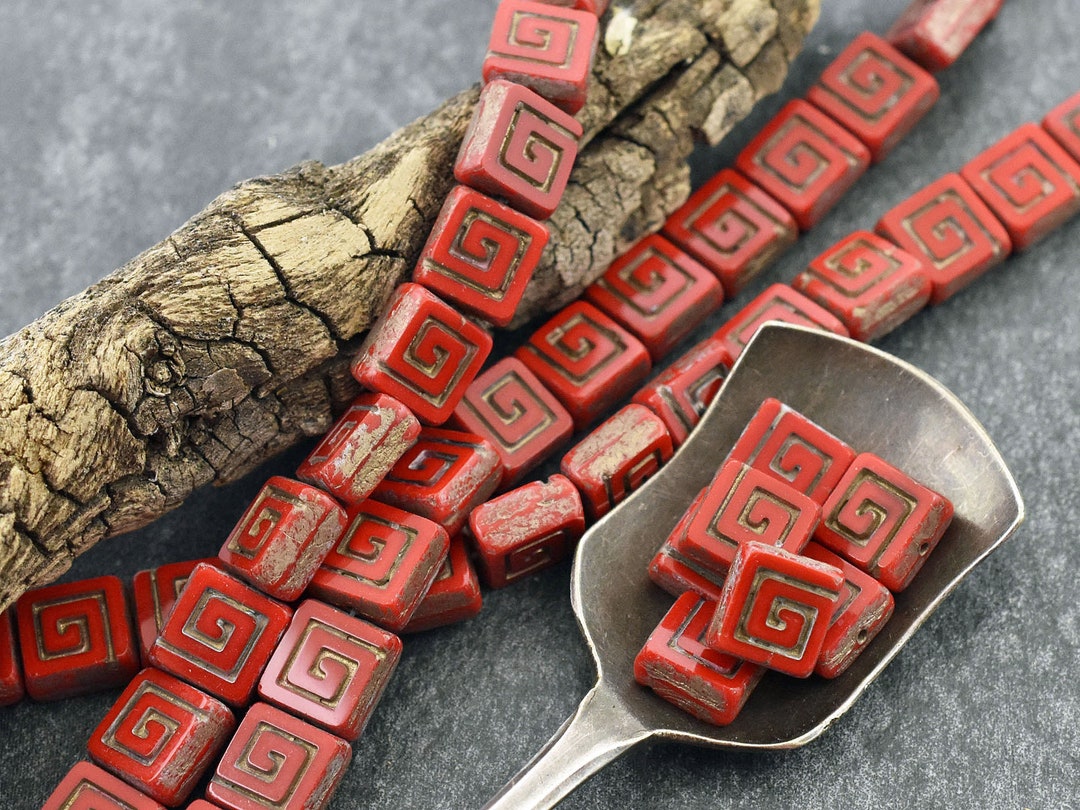 Czech Glass Beads Greek Key Beads Picasso Beads Tile Beads Square Beads ...