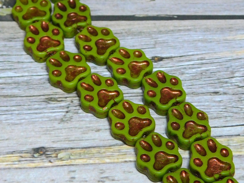 Paw Print Beads Cat Beads Czech Glass Beads Cat Paw | Etsy