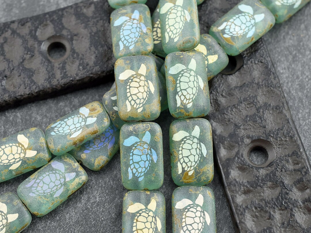 Czech Glass Beads Turtle Beads Picasso Beads Sea Life Beads Laser ...