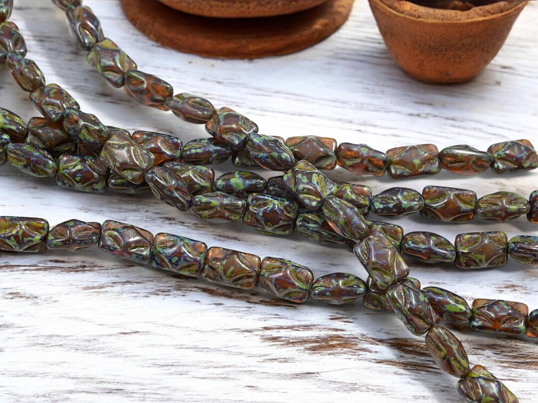 Czech Glass Beads - Picasso Beads - Rectangle Beads - Old Stock Beads ...