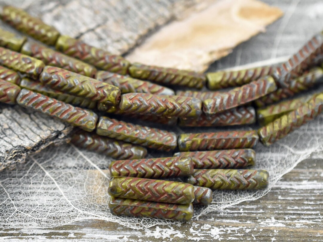 Czech Picasso Beads - Czech Glass Beads - Tube Beads - Vintage Beads ...
