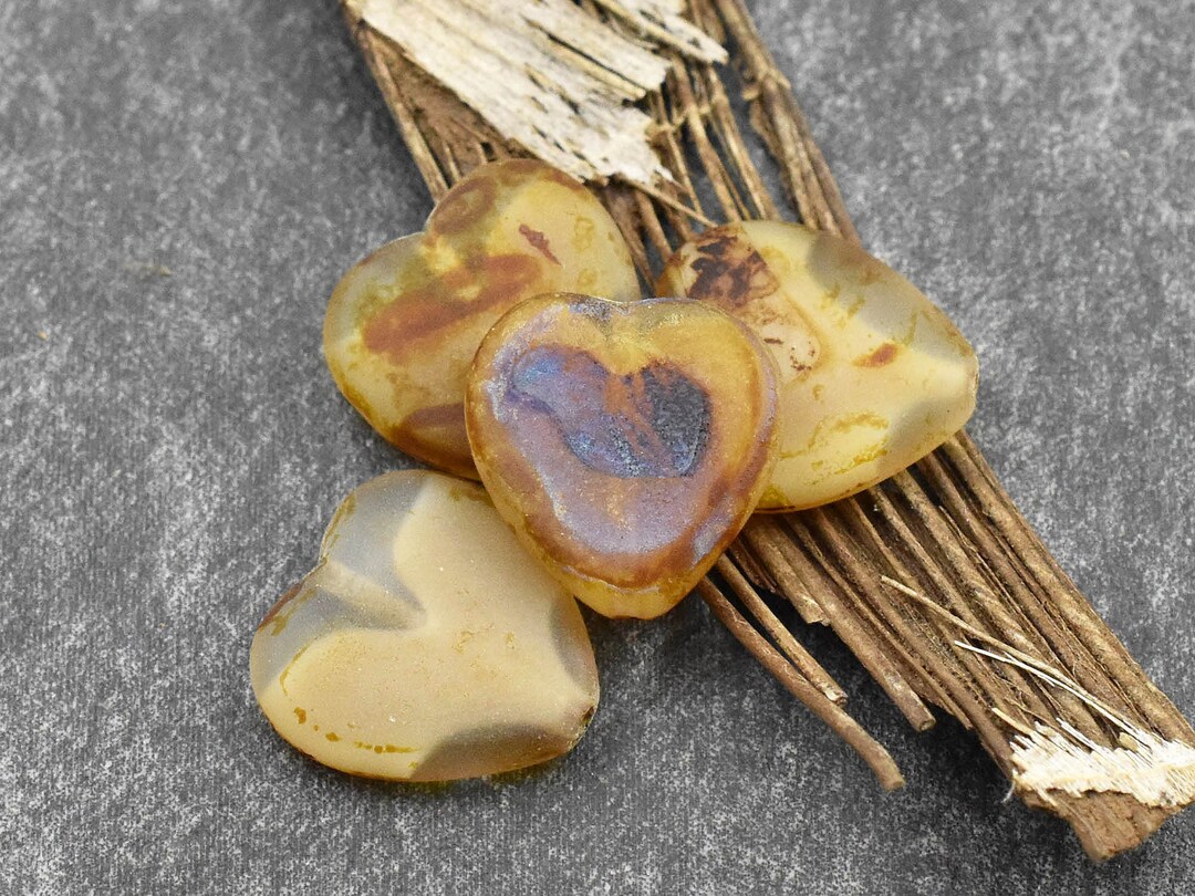 Picasso Beads Heart Beads Czech Glass Beads Czech Glass Heart Focal ...