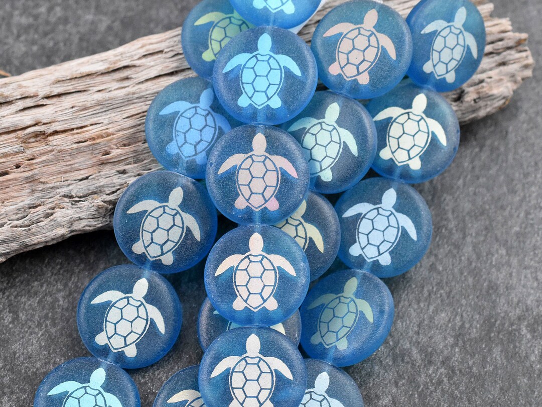 Turtle Beads Czech Glass Beads Laser Etched Beads Sealife Beads Laser ...