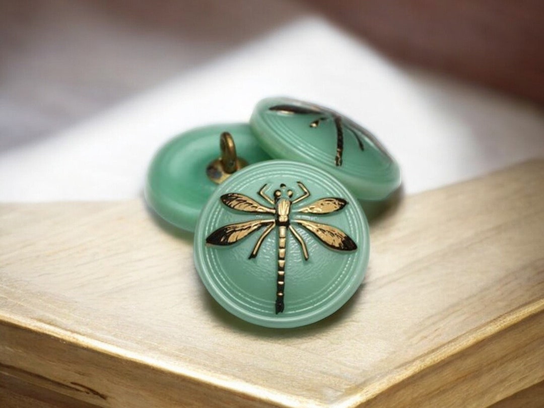 Dragonfly Button - Czech Glass Buttons - Shank Buttons - Artisan Button ...