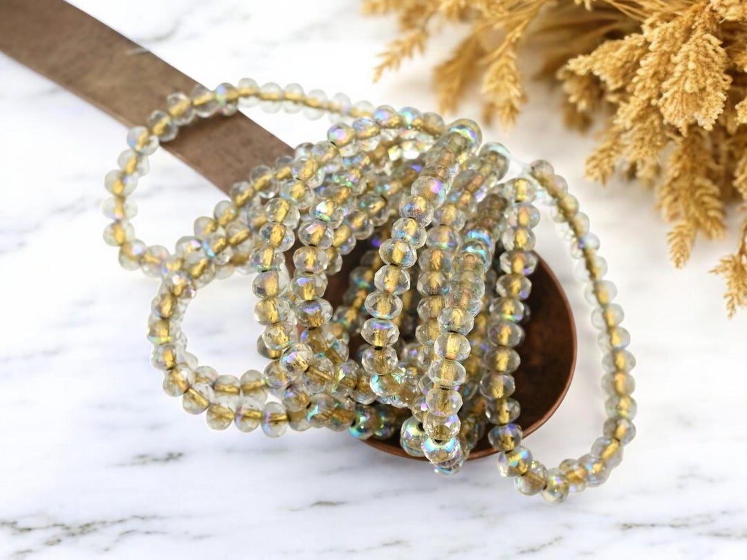 Czech Glass Beads - Rondelle Beads - Crystal AB - Fire Polished Beads ...