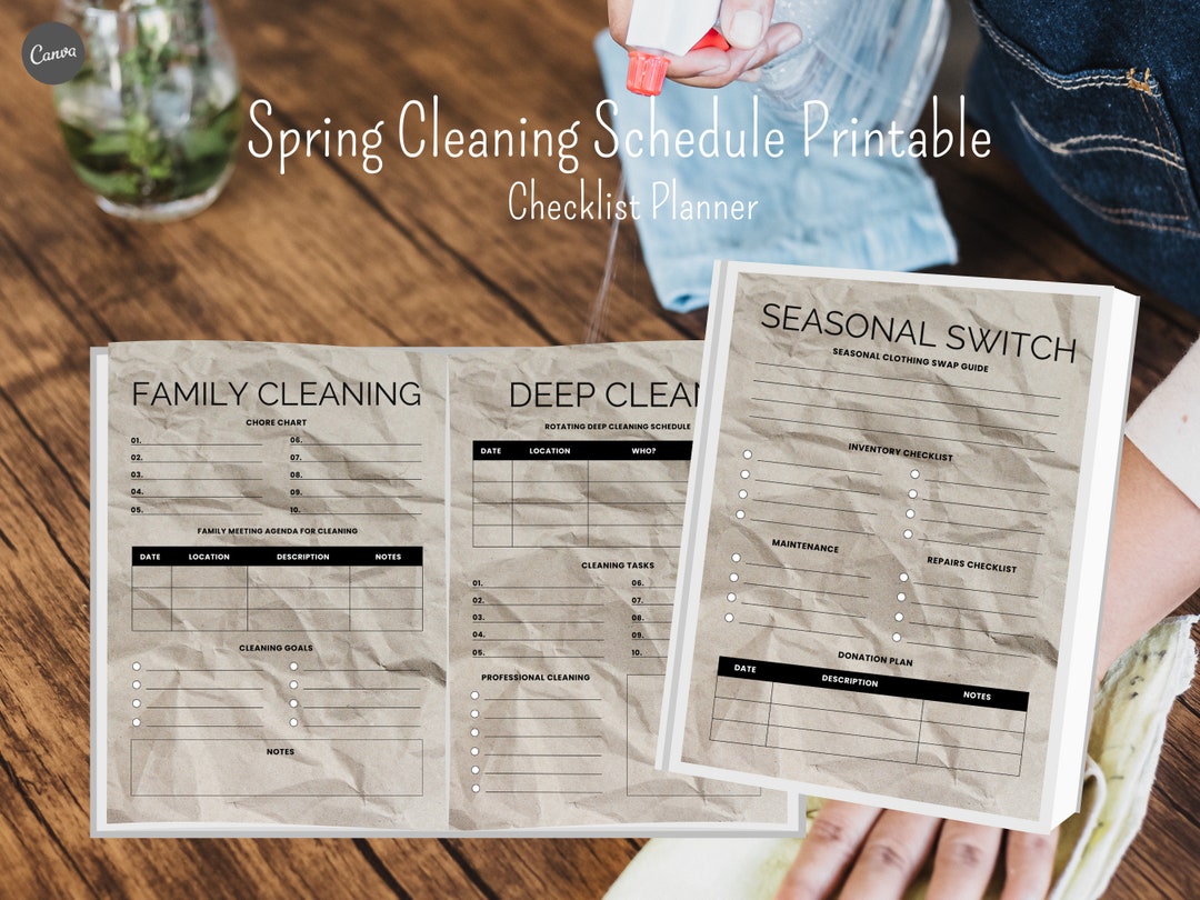 Spring Cleaning Schedule Checklist Clothing, Repairs, Donation, Family ...
