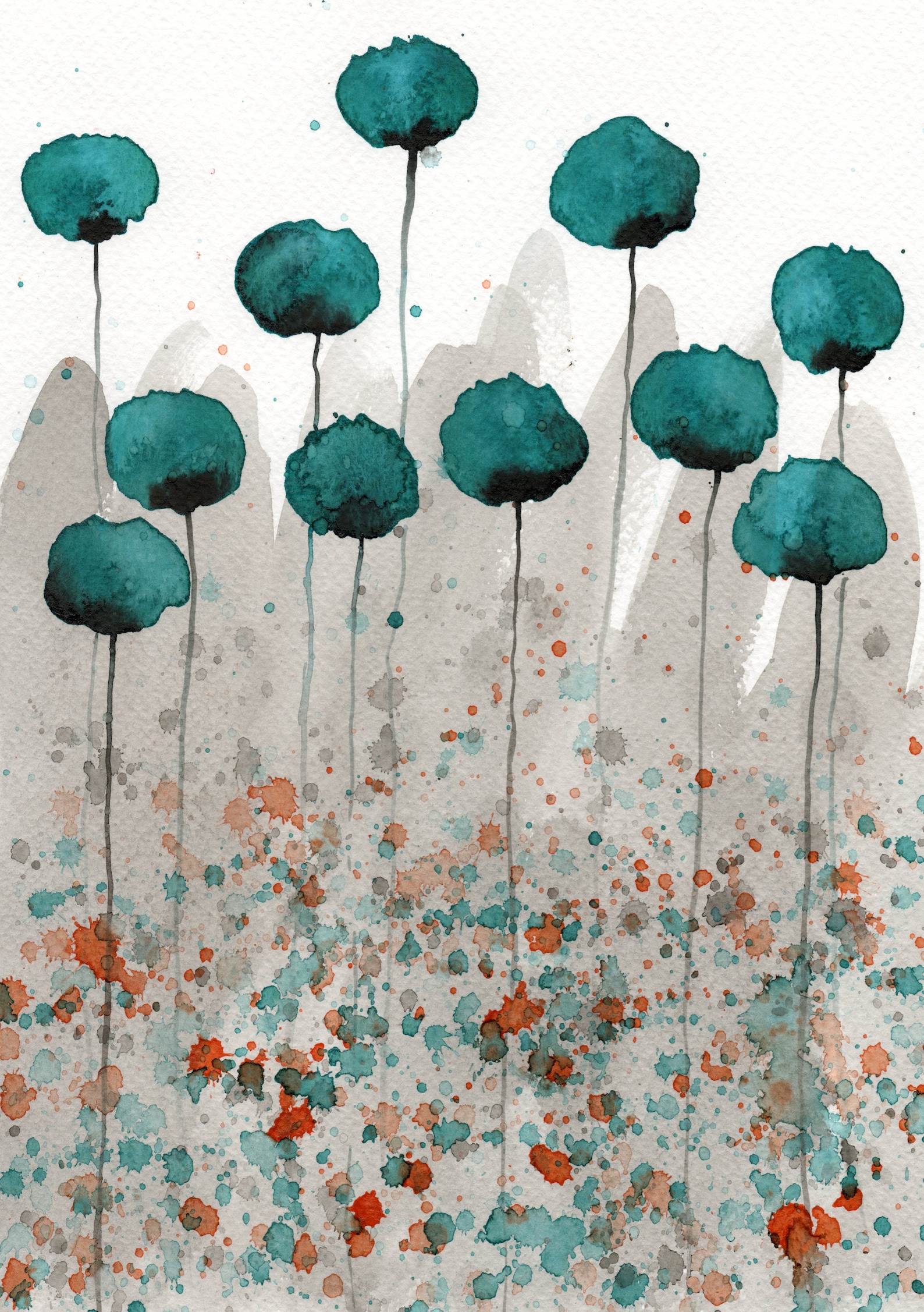Teal Watercolor Flowers Teal Watercolor Painting Teal Poppy Painting ...