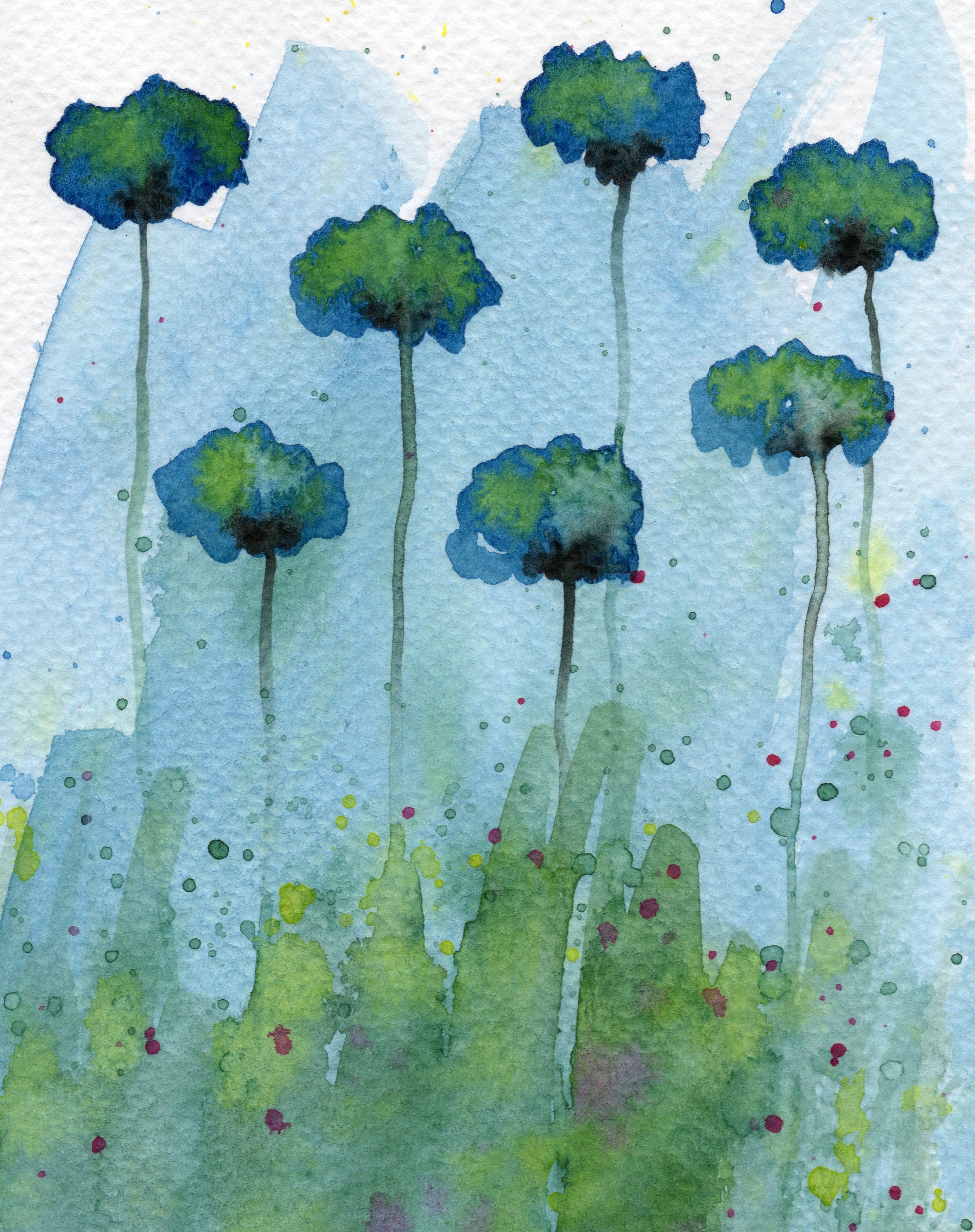 Aqua Blue Green, Watercolor Painting, Watercolor Flowers, Fine Art ...